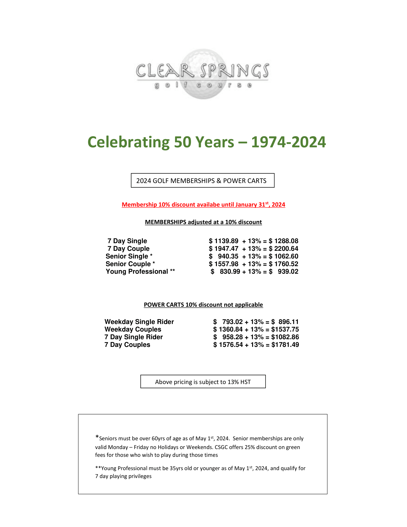 Membership - Clear Springs Golf Course